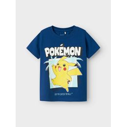 name it Jungen Kurzarmshirt "NMMMAHE POKEMON NREG SS TOP BOX SKY", blau, Gr. 98, bedruckt, Jersey, Obermaterial: 95% Baumwolle, 5% Elasthan, Shirts