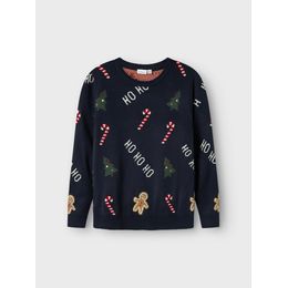 name it Kinder Weihnachtspullover "NKNRASKO LS KNIT BOX"navy blazer, Gr. 134, gemustert, Strick, Obermaterial: 100% Polyacryl, Pullover