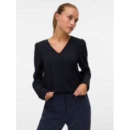 V&eacute;ro Moda VERO MODA Damen Langarmbluse "VMESME LS V-NECK TOP WVN GA"schwarz, Gr. S, unifarben, Web, Obermaterial: 100% Polyester, Blusen