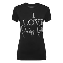 T-Shirt Philipp Plein "T-Shirt Slim Fit", Damen, Gr. M, 02, schwarz, Obermaterial: 100% Baumwolle, 100% Glasfaser, Shirts T-Shirt