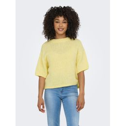 Jacqueline de Yong JDY Damen Strickpullover "JDYLINEA S/S PULLOVER O-NECK KNT NOOS"pastel gelb, Gr. L, unifarben, Strick, Obermaterial: 80% Polyacryl, 20% Polyester,