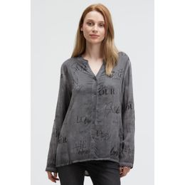 Langarmbluse SOCCX, Damen, Gr. L, smart grau, Material: 100% Viskose, bedruckt, regular fit normal, ohne Ausschnitt, &Auml;rmel mit &Auml;rmelschlitz, Blusen, im Turn-Up-Look