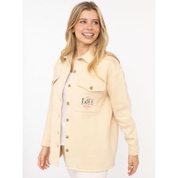 Zwillingsherz Damen Langarmhemd, beige, Gr. S, Sweatware, Obermaterial: 50% Baumwolle, 50% Polyester, Hemden, Brusttaschen, Kn&ouml;pfe, weich, Hemdkragen