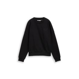 Tom Tailor Denim Damen Sweatshirt mit Glitzer-Stickerei, schwarz, Uni, Gr. XL