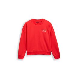 Tom Tailor Denim Damen Sweatshirt mit Glitzer-Stickerei, rot, Uni, Gr. XL