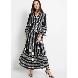 bonprix Maxikleid aus flie&szlig;ender Viskose, schwarz, Gr.46, Modernes langes Kleid mit sch&ouml;nem Druck, aus Viskose