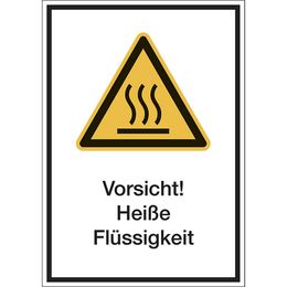 Kombischilder mit Text f&uuml;r Warnkennzeichen, Vorsicht! Hei&szlig;e Fl&uuml;ssigkeit, VE 10 Stk, Folie, LxH 210 x 297 mm kaiserkraft