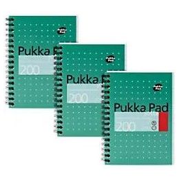 Pukka Pad Notizbuch Metallic Jotta A6 liniert Spirale gebundener Karton Hardback Grün perforiert 200 Seiten 3er-Pack