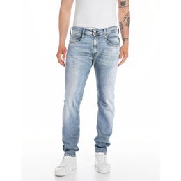 Slim-fit-Jeans Replay "Anbass", Herren, Gr. 34, Länge 36, blau (light indigo), Denim/Jeans, Obermaterial: 99% Baumwolle, 1% Elasthan, slim fit normal, Jeans