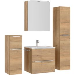 Badmöbel-Set Nobilia "Levere", braun (eiche sierra nachbildung), B:140cm H:169cm T:48,7cm, Kastenmöbel-Sets, Badmöbel-Set, inkl. Spiegelschrank mit Beleuchtung und Dimmerfunktion, in 4 Breiten