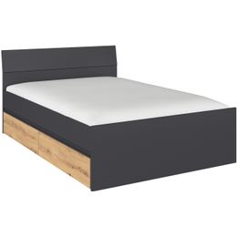 Stauraumbett Rauch "Doppelbett Einzelbett Bett für kleine Räume Stauraum JOEL", graumetallic, eiche artisan, B:145cm H:90cm L:209cm, Betten