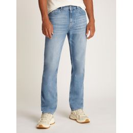 Slim-fit-Jeans Tommy Jeans "Ryan Regular Slim Straight" Gr. 33, blau (denim light), Jeans, Herren, 33, Länge 32, Denim/Jeans, Obermaterial: 99% Baumwolle, 1% Elasthan, unifarben, Slim‑Straight‑Jeans aus hochwertigem Denim regulärer Leibhöhe