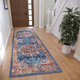 Teppich Hanse Home "Maderno", blau, B:80cm H:8mm L:240cm, Jute, Polyester, Polypropylen (PP), Teppiche, Läufer, Orientalisch, Kurzflor, Wohnzimmer, Schlafzimmer, Esszimmer