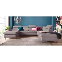 Wohnlandschaft exxpo - SOFA FASHION "Maretto, bequem und komfortabel, viel Platz, Breite 330cm, U-Form", grau (argent), B:330cm H:96cm T:230cm, Luxus-Microfaser Vintageoptik (100% Polyester);Webstoff, Sofas, Wohnlandschaft, inkl. Kopfteilverstellung f&uuml;r mehr Sitzkomfort, wahlweise Bettfunktion