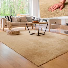 Teppich Paco Home "Cadiz 630", beige, B:140cm H:14mm L:200cm, Polyester, Teppiche, Teppich, Uni-Farben, besonders weich, waschbar, auch als Läufer erhältlich