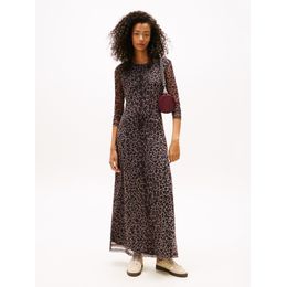 Tommy Jeans Damen Jerseykleid "TJW AOP MESH MIDI DRESS EXT"leopard aop, Gr. S, animal-print, bedruckt, Jersey, Obermaterial: 95% Polyester, 5%