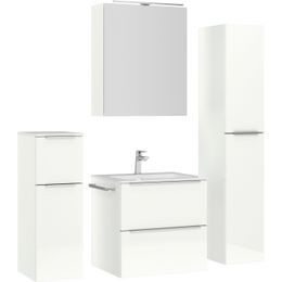Badm&ouml;bel-Set Nobilia "Levere", wei&szlig; (alpinwei&szlig; glanz), B:140cm H:169cm T:48,7cm, Kastenm&ouml;bel-Sets, Badm&ouml;bel-Set, inkl. Spiegelschrank mit Beleuchtung und Dimmerfunktion, in 4 Breiten