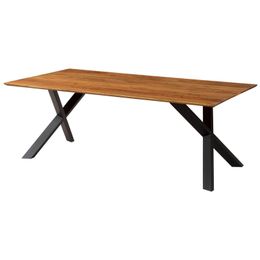Esstisch Akazie 200x100x75 natur lackiert / ausgestellte X-Beine anthrazit matt SWISS EDGE