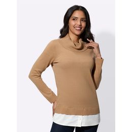 2-in-1-Pullover Classic Basics "2-in-1-Pullover", Damen, Gr. 46, wei&szlig; (camel, wei&szlig;), 100% Polyacryl, Webware:100% Baumwolle, unifarben, Pullover