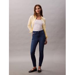 Skinny-fit-Jeans Calvin Klein Jeans "HGH RS SKNNY ANKL JN", Damen, Gr. 28, N-Gr, blau (lapis), Denim/Jeans, Obermaterial: 80% Baumwolle, 12% Polyester, 6% Elastomultiester, 2% Elasthan, unifarben, lang, Jeans, Mit G&uuml;rtelschlaufen