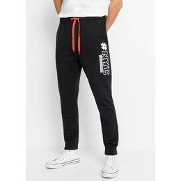 bonprix Jogginghose mit recyceltem Polyester, schwarz, 100% Baumwolle