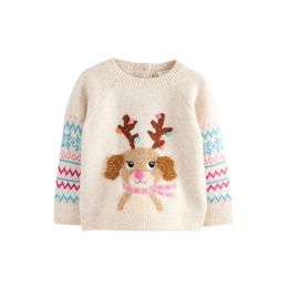 next Pullover 'Christmas Character' M&auml;dchen Gr&ouml;&szlig;e 116 ecru / hellblau / hellbraun / pink