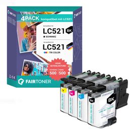 FairToner 4er Multipack Set kompatibel f&uuml;r Brother LC-521VAL DCP-J 1460 DW Druckerpatronen