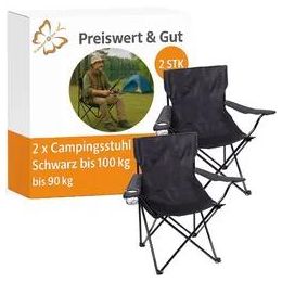 2x Faltstuhl Camping &ndash; Campingstuhl Klappbar in Schwarz bis 100 kg inkl. Aufbewahrungstasche ca. 80 cm - Anglerstuhl