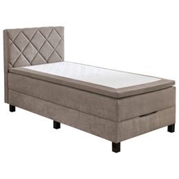 Boxxx Boxspringbett, Taupe, Textil, H3, H&ouml;he ca. 22 cm, 100x200 cm, Oeko-Tex&reg; Standard 100, Bettkasten, gepolstertes Kopfteil, Schlafzimmer, Betten, Boxspringbetten