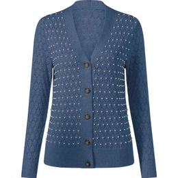 CR&Eacute;ATION L Damen Ajourstrickjacke mit Zierperlen rauchblau-meliert Gr&ouml;&szlig;e 38