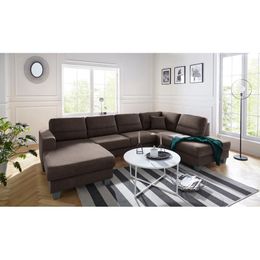 Trendmanufaktur Wohnlandschaft &raquo;Chamber, zeitlos&modern, hoher Sitzkomfort, Breite 310cm, U-Form&laquo; wahlweise mit Schlaffunktion braun
