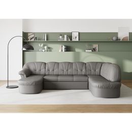 DOMO collection Wohnlandschaft &raquo;Pegnitz, zeitlos&modern, elegante R&uuml;ckensteppung, Breite 292cm, U-Form&laquo; wahlweise mit Bettfunktion grau 100% Polyester
