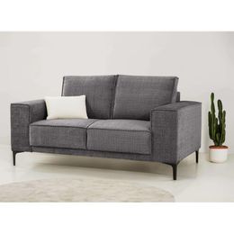 OTTO home 2-Sitzer &raquo;Kompaktsofa Oland, Struktur, Flachgewebe, Luxus-Microfaser, Boucle&laquo; 164 cm, Wellenunterfederung, Skandi-Design, Metallf&uuml;&szlig;e grau 