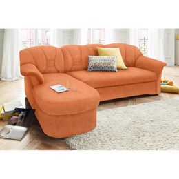 DOMO collection Ecksofa &raquo;Elva, zeitloses Design, elegante R&uuml;ckensteppung, Breite 233cm L-Form&laquo; wahlweise mit Bettfunktion und Federkern orange 
