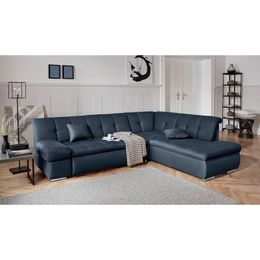 DOMO collection Ecksofa &raquo;Mona L-Form bequem und komfortabel, Breite 271cm, L-Form&laquo; wahlweise mit Bett- und Armlehnfunktion blau Struktur fein 100% 