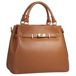 Samantha Look Damen Henkeltasche echt Leder, Made in Italy, ger&auml;umige Henkeltasche mit Smartphonefach braun