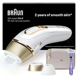 Braun IPL-Haarentferner »Silk-Expert Pro 5 PL5157 IPL« 400.000 Lichtimpulse Skin Pro 2.0 Sensor weiß/gold [Kopf bis Fuß Anwendung] Behandelt Beine,...