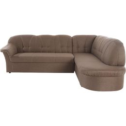 DOMO collection Ecksofa &raquo;Pegnitz, zeitlose und elegante R&uuml;ckensteppung, Breite 246cm, L-Form&laquo; wahlweise mit Bettfunktion braun