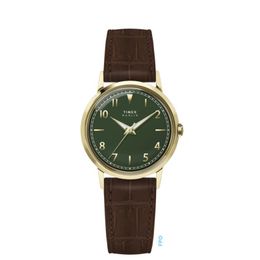 Timex Quarzuhr &raquo;MARLIN&laquo; Armbanduhr, Damenuhr, Lederarmband, Leuchtzeiger dunkelbraun-gr&uuml;n Armbanduhr f&uuml;r Damen
