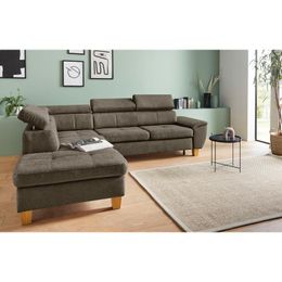 exxpo - sofa fashion Ecksofa &raquo;Enya, hoher Sitzkomfort, Breite 266cm, bequem, 12cm hohe F&uuml;&szlig;e, L-Form&laquo; mit Kopfteilverstellung, wahlweise Bettfunktion u