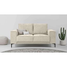 OTTO home 2-Sitzer &raquo;Kompaktsofa Oland, Struktur, Flachgewebe, Luxus-Microfaser, Boucle&laquo; 164 cm, Wellenunterfederung, Skandi-Design, Metallf&uuml;&szlig;e beige 
