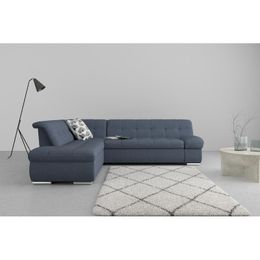 DOMO collection Ecksofa &raquo;Mona L-Form bequem und komfortabel, Breite 271cm, L-Form&laquo; wahlweise mit Bett- und Armlehnfunktion blau Struktur fein 100% 