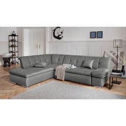 DOMO collection Ecksofa &raquo;Mona L-Form bequem und komfortabel, Breite 271cm, L-Form&laquo; wahlweise mit Bett- und Armlehnfunktion grau Struktur fein 100% 
