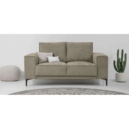 OTTO home 2-Sitzer &raquo;Kompaktsofa Oland, Struktur, Flachgewebe, Luxus-Microfaser, Boucle&laquo; 164 cm, Wellenunterfederung, Skandi-Design, Metallf&uuml;&szlig;e braun 