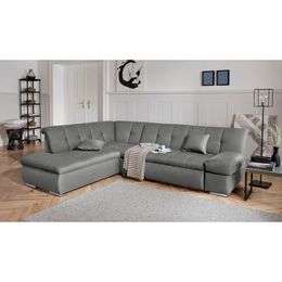 DOMO collection Ecksofa &raquo;Mona L-Form bequem und komfortabel, Breite 271cm, L-Form&laquo; wahlweise mit Bett- und Armlehnfunktion grau Struktur fein 100% 