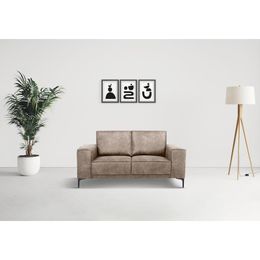 OTTO home 2-Sitzer &raquo;Kompaktsofa Oland, Struktur, Flachgewebe, Luxus-Microfaser, Boucle&laquo; 164 cm, Wellenunterfederung, Skandi-Design, Metallf&uuml;&szlig;e grau 