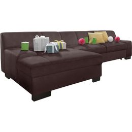 DOMO collection Ecksofa &raquo;Norma, elegant & modern, mit flachen Armlehnen, Breite 268cm, L-Form&laquo; wahlweise mit Bettfunktion braun NaturLEDER in Sitz und