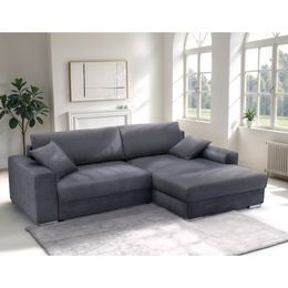 exxpo - sofa fashion Ecksofa &raquo;Larnaca, inkl. Bettfunktion & Bettkasten, bequem, Breite 269cm&laquo; mit extrabreiten R&uuml;ckenkissen und 2 Zierkissen grau
