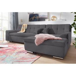 DOMO collection Ecksofa &raquo;Aversa, moderne Steppung, geschwungene Armlehnen, Breite 267cm&laquo; L-Form, wahlweise mit Bettfunktion schwarz Struktur weich (
