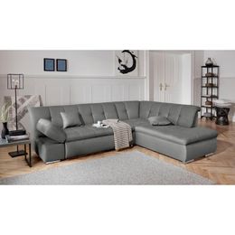 DOMO collection Ecksofa &raquo;Mona L-Form bequem und komfortabel, Breite 271cm, L-Form&laquo; wahlweise mit Bett- und Armlehnfunktion grau Struktur fein 100% 